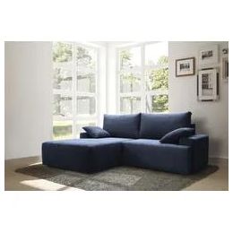 Ecksofa exxpo - SOFA FASHION "Orinoko, aktuelles Design und hoher Sitzkomfort, L-Form" Sofas Gr. B/H/T: 240cm x 92cm x 177cm, Cord POSO, Recamiere links, blau (navy) inkl. Bettfunktion und Bettkasten, schöne Farben im angesagten Cord