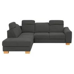 Ecksofa Home Affaire "Dundee L-Form" Sofas Gr. B/H/T: 263cm x 86cm x 219cm, Struktur fein, Ottomane links, inkl. Kopfteilverstellung-ohne Bettfunktion-ohne Stauraum, grau (anthrazit) wahlweise mit Kopfteilverstellung und zusätzlich Bettfunktion