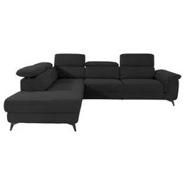 Ecksofa COTTA "Springs L-Form" Sofas Gr. B/H/T: 290cm x 79cm x 235cm, Chenille, Ottomane links, mit Kopfteilverstellung-ohne Relaxfunktion-ohne Bettkasten, schwarz