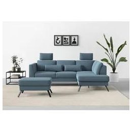 Sit & More Ecksofa SIT & MORE "Lindholm L-Form" Sofas Gr. B/H/T: 254cm x 88cm x 188cm, Flachgewebe, Ottomane rechts, mit Sitztiefenverstellung, blau (pacific) mit Sitztiefenverstellung und Federkern