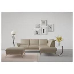 Sit & More Ecksofa SIT & MORE "Fashion L-Form" Sofas Gr. B/H/T: 250cm x 84cm x 207cm, Luxus-Microfaser mit Prägung, Ottomane rechts, ohne Kopfteilverstellung-ohne Vorziehsitz, beige wahlweise mit Kopfteilverstellung, Vorziehsitz, motorisch, Nickelfüße