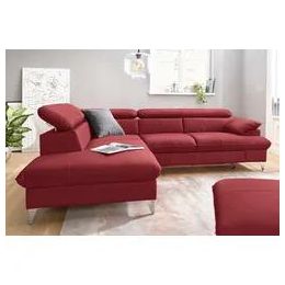 Ecksofa COTTA "Caluso L-Form" Sofas Gr. B/H/T: 256cm x 74cm x 208cm, NaturLEDER, Ottomane links, ohne Bettfunktion-ohne Bettkasten-mit Kopfteilverstellung, rot inklusive Kopfteilverstellung, wahlweise mit Bettfunktion