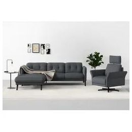 Sit & More Ecksofa SIT & MORE "Scandia L-Form" Sofas Gr. B/H/T: 269cm x 82cm x 183cm, Struktur weich, Recamiere links, Ohne Kopfteilverstellung-Ohne Armteilfunktion-Mit schwarzen matten Metallfüßen, grau (dunkelgrau) Wahlweise mit Kopfteilverstellung und Armteilfunktion