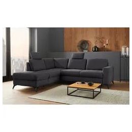 Ecksofa Places of Style "Lolland L-Form" Sofas Gr. B/H/T: 249cm x 88cm x 212cm, Struktur flausch, Ottomane links, ohne Bettfunktion und Stauraum, schwarz Wahlweise mit Bettfunktion und Stauraum, auch abwischbarem Bezug