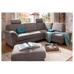 Ecksofa Home Affaire "Borkum L-Form" Sofas Gr. B/H/T: 249cm x 87cm x 189cm, Luxus-Microfaser TORO, Ottomane rechts, ohne Bettfunktion, grau mit Federkern, wahlweise Bettfunktion