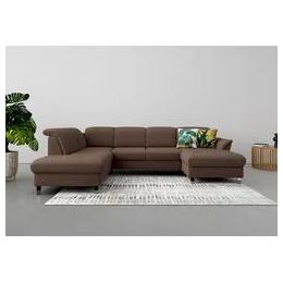 Sit & More Wohnlandschaft SIT & MORE "Maggiore U-Form" Sofas Gr. B/T: 312cm x 224cm, Soft clean, Ottomane links, mit Kopfteilverstellung-ohne Bettfunktion-ohne Stauraum-Fussfarbe: Nickel satiniert, braun (espresso) wahlweise mit Kopfteilverstellung, Bettfunktion und Stauraum