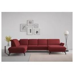 Sit & More Wohnlandschaft SIT & MORE "Fashion U-Form" Sofas Gr. B/H/T: 338cm x 84cm x 207cm, Luxus-Microfaser ALTARA NUBUCK, Ottomane links, mit Kopfteilverstellung, rot (bordeaux) wahlweise mit Kopfteilverstellung, Vorziehsitz, motorisch, Metallfüße