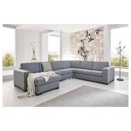 Wohnlandschaft Places of Style "Summer U-Form" Sofas Gr. B/H/T: 323 cm x 80 cm x 253 cm, Struktur, Ottomane beidseitig montierbar-Recamiere beidseitig montierbar, grau (hellgrau) Ottomane Recamiere beidseitig montierbar.