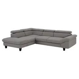 Ecksofa Home Affaire "Pilot L-Form" Sofas Gr. B/H/T: 266cm x 73cm x 108cm, Struktur, Ottomane links, mit Kopfteilverstellung-ohne Bettfunktion-ohne Bettkasten, grau