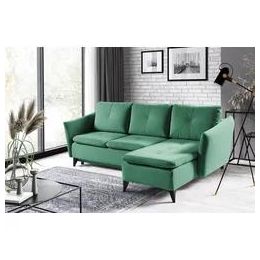 Ecksofa WERK2 "Vesuv L-Form" Sofas Gr. B/H/T: 260cm x 96cm x 145cm, Samtoptik, Recamiere beidseitig montierbar, blau (petrol) Moderne Eckcouch mit losen Rückenkissen, Sofa Schlaffunktion