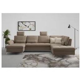 Wohnlandschaft Inosign "Palm Beach U-Form" Sofas Gr. B/H/T: 347 cm x 89 cm x 224 cm, Olympia EASY CLEAN, mega-Recamiere links, mit Sitztiefenverstellung-ohne Bettfunktiom-ohne Stauraum-ohne Armteilverstellung, grau (taupe) Federkern, mit Sitztiefenverstellung, wahlweise Bettfunktion