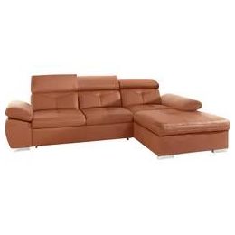 Ecksofa exxpo - SOFA FASHION "Spring, super bequem und komfortabel mit Armteil- und Kopfteilfunktion", braun (cognac), B:284cm H:81cm T:181cm, Luxus-Microfaser (100% Polyester), Struktur (100% Polyester), NaturLEDER (echtes Rindsleder) in Sitz und Rücken. Korpus in passendem Kunstleder SOFTLUX bezogen, Sofas, L-Form, wahlweise mit Bettfunktion und Bettkasten