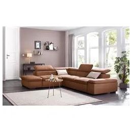 Ecksofa Home Affaire "Alberto L-Form" Sofas Gr. B/H/T: 272 cm x 73 cm x 226 cm, Luxus-Microfaser Lederoptik, Ottomane links, mit Bettfunktion, braun mit Ottomane, inkl. Kopfteilverstellung, wahlweise Bettfunktion