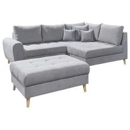 Ecksofa ED EXCITING DESIGN "Alice L-Form", grau (hellgrau), B:249cm H:94cm T:175cm, 100% Polyester, Sofas, mit Hocker, Rückenkissen, Zierkissen, frei im Raum stellbar