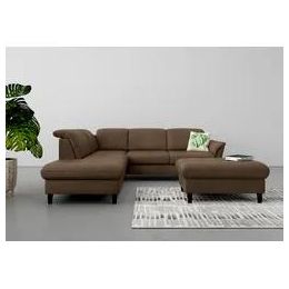 Sit & More Ecksofa SIT & MORE "Maggiore L-Form" Sofas Gr. B/T: 261cm x 224cm, Struktur, Ottomane links, mit Kopfteilverstellung-ohne Bettfunktion-ohne Stauraum-Fussfarbe: schwarz matt, braun (schlamm) wahlweise mit Kopfteilverstellung, Bettfunktion und Stauraum