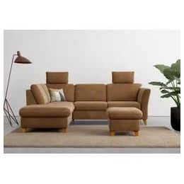 Ecksofa Home Affaire "Trelleborg L-Form" Sofas Gr. B/H/T: 252cm x 86cm x 213cm, Breitcord, Ottomane links, ohne Bettfunktion-ohne Stauraum, braun (latte) wahlweise mit Bettfunktion und Bettkasten, inkl. Federkern-Polsterung