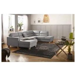 Wohnlandschaft Home Affaire "Navan, U-Form" Sofas Gr. B/H: 313cm x 85cm, Microfaser, Recamiere links, mit Bettfunktion-ohne Kopfstützen, silberfarben (silber) Wohnlandschaft Sofas wahlweise mit Bettfunktion und Kopfstütze