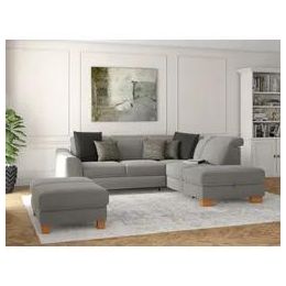 Sit & More Ecksofa SIT & MORE "Dundee L-Form" Sofas Gr. B/H/T: 263cm x 86cm x 219cm, Struktur, Ottomane rechts, mit Kopfteilverstellung-mit Bettfunktion-mit Stauraum, grau mit Federkern und Massivholzfüßen, wahlweise Kopfteilverstellung