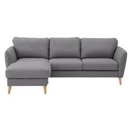 Ecksofa Home Affaire "MARSEILLE (242/152cm),L-Form, Rec. rechts/links", grau (hellgrau), B:242cm H:88cm T:152cm, 100% Polyester, Sofas, Massivholzbeine aus Eiche, in verschieden Bezügen und Farbvarianten