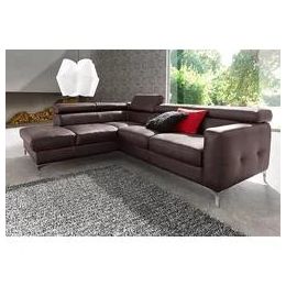 Ecksofa COTTA "Sammy L-Form" Sofas Gr. B/H/T: 239cm x 74cm x 207cm, NaturLEDER, Ottomane links, mit Bettfunktion-mit Kopfteilverstellung, braun inklusive Kopfstützen-Höhenverstellung, wahlweise mit Bettfunktion