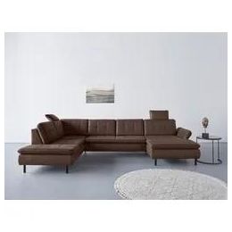 Wohnlandschaft Inosign "Birkholm U-Form", braun (dunkelbraun), B:347cm H:83cm T:226cm, 100% Polyester, Sofas, Armlehnverstellung, auch in Easy Clean Bezug - mit Wasser zu reinigen