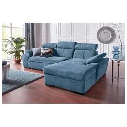 Ecksofa exxpo - SOFA FASHION "Salerno, L-Form" Sofas Gr. B/H/T: 280cm x 77cm x 170cm, Flausch, Recamiere rechts, ohne Bettfunktion-ohne Bettkasten, blau (denim) Sofas inkl. Kopf- und Armteilverstellung, wahlweise mit Bettfunktion