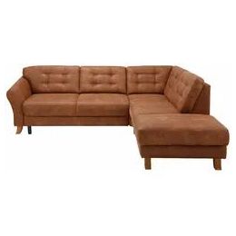 Ecksofa Home Affaire "Trondheim L-Form" Sofas Gr. B/H/T: 260cm x 89cm x 90cm, Luxus-Microfaser, Ottomane rechts, mit Bettfunktion-mit Stauraum, braun (cognac) mit Federkern