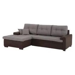 Ecksofa Home Affaire "Föhr L-Form" Sofas Gr. B/H/T: 247cm x 75cm x 150cm, Microfaser PRIMABELLE-Webstoff, Recamiere links, ohne Bettfunktion, braun (mittelbraun) wahlweise mit Bettfunktion