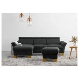 Ecksofa Home Affaire "Lindgren L-Form" Sofas Gr. B/H/T: 258cm x 84cm x 169cm, Struktur, Recamiere links, mit Bettfunktion mit einklappbaren Rollen-mit Bettkasten-mit Kopfteilverstellung-ohne Relaxfunktion motorisch im Recamiere-mit Federkern, grau (anthrazit) wahlweise mit Bett klappbaren Rollen, Kasten und Kopfverstellung