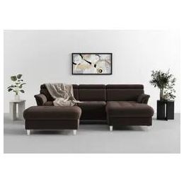 Sit & More Ecksofa SIT&MORE "Marano L-Form" Sofas Gr. B/T: 257 cm x 166 cm, Soft clean, mega-Recamiere rechts, ohne Bettfunktion-ohne Bettkasten-inklusive Kopfteilverstellung-Fußfarbe: Nickel satiniert, braun (espresso) inklusive Kopfteilverstellung, wahlweise mit Bettfunktion, Bettkasten