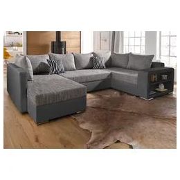 Wohnlandschaft Collection AB "John U-Form" Sofas Gr. B/H/T: 294cm x 80cm x 92cm, Kunstleder SOFTLUX-Struktur, mit Federkern, schwarz (schwarz/grau) mit Bettfunktion, wahlweise Federkern