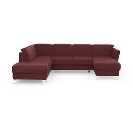 Sit & More Wohnlandschaft SIT & MORE "Visby U-Form" Sofas Gr. B/H/T: 303cm x 87cm x 213cm, Soft clean, Ottomane links, mit Bettfunktion-mit Stauraum, rot (bordeaux) Wahlweise mit Bettfunktion und Stauraum, frei im Raum stellbar