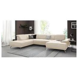 Wohnlandschaft Places of Style "Caluna U-Form" Sofas Gr. B/H/T: 332cm x 81cm x 234cm, Struktur flausch, Recamiere rechts, beige (creme) mit Sitztiefen- und Kopfteilverstellung