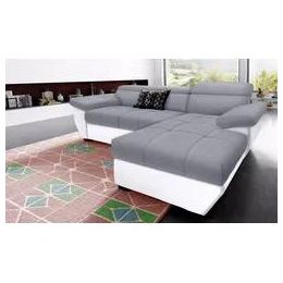 Ecksofa COTTA "Speedway L-Form" Sofas Gr. B/H/T: 265cm x 79cm x 102cm, Kunstleder SOFTLUX-Luxus-Microfaser, Recamiere rechts, mit Bettfunktion-mit Bettkasten-mit Kopfteilverstellung, grau (weiß/grau) inklusive Kopfteilverstellung, wahlweise mit Bettfunktion + Bettkasten