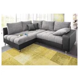 Ecksofa MR. COUCH "Tobi L-Form" Sofas Gr. B/H/T: 226cm x 75cm x 105cm, Luxus-Kunstleder-Struktur, Ottomane links, mit Bettfunktion, schwarz (schwarz/grau-ecru) wahlweise mit Kaltschaum (140kg BelastungSitz) und Bettfunktion