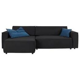 Ecksofa Inosign "Marva L-Form" Sofas Gr. B/H/T: 282cm x 90cm x 153cm, Samtvelours, Recamiere beidseitig montierbar, mit Bettfunktion-mit Bettkasten, schwarz (schwarz/grau) incl. Bettfunktion und Bettkasten, Federkern