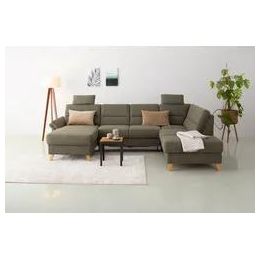 Wohnlandschaft Home Affaire "Westerland U-Form" Sofas Gr. B/H/T: 303 cm x 90 cm x 213 cm, Struktur, Ottomane rechts, ohne Bettfunktion, ohne Stauraum ohne Armlehnfunktion, grün (khaki) Federkern, wahlweise Bettfunktion, Stauraum und Armlehn-Verstellung