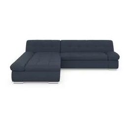 Ecksofa DOMO collection "Mona L-Form" Sofas Gr. B/H/T: 297cm x 80cm x 173cm, Feinstruktur, Recamiere links, mit Armlehnfunktion, blau (blaugrau) wahlweise mit Bettfunktion