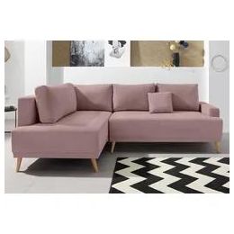 Ecksofa Inosign "Exxpo Otusso, L-Form" Sofas Gr. B/H/T: 246cm x 90cm x 169cm, Luxus-Microfaser, Recamiere links, rosa (rose) mit Bettfunktion und Bettkasten