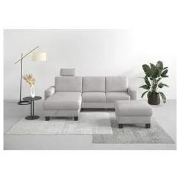 Ecksofa Home Affaire "Summer L-Form" Sofas Gr. B/H/T: 249 cm x 91 cm x 164 cm, Feincord, Recamiere links, mit Bettfunktion-mit Bettkasten-ohne Federkern, silberfarben (silber) mit Recamiere, oder ohne Bettfunktion und Bettkasten, Cord-Bezug