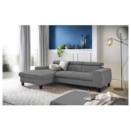 Ecksofa COTTA "Morven L-Form" Sofas Gr. B/H/T: 244cm x 72cm x 166cm, Samtvelours, Recamiere links, ohne Bettfunktion-ohne Bettkasten-mit Ladestation-mit Kopfteilverstellung, grau (light grey) Ecksofa Polstermöbel Sofas Inklusive Kopfteilverstellung, wahlweise mit Ladestation, Bettfunktion