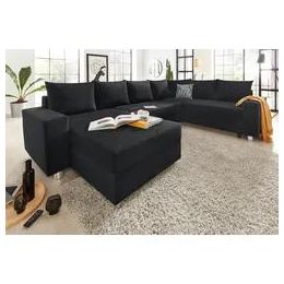 Wohnlandschaft Collection AB "Paris U-Form" Sofas Gr. B/H/T: 310 cm x 85 cm x 212 cm, Microfaser PRIMABELLE, Recamiere beidseitig montierbar, mit Bettfunktion-mit Bettkasten, schwarz mit Federkern, wahlweise Bettfunktion und Bettkasten