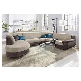 Wohnlandschaft Trendmanufaktur "Rondo 3, U-Form" Sofas Gr. B/H/T: 320cm x 85cm x 94cm, Kunstleder SOFTLUX-Struktur, Ottomane links, ohne Federkern, mit Bettfunktion, braun (braun, sand, beige) mit Federkern, wahlweise Bettfunktion