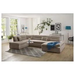 Wohnlandschaft Inosign "Avesa U-Form" Sofas Gr. B/H/T: 355 cm x 80 cm x 216 cm, Struktur weich, Longchair rechts, mit Armteilverstellung-mit Schlaffunktion, braun (coffee) Wahlweise mit Armteilverstellung und Bettfunktion, BTH: 35521680cm