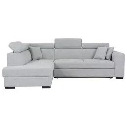 Ecksofa Home Affaire "Tulio L-Form" Sofas Gr. B/H/T: 267 cm x 95 cm x 198 cm, Struktur fein, Ottomane links, mit Bettfunktion-mit Bettkasten, grau (hellgrau) wahlweise mit Bettfunktion und Bettkasten, incl. 3 Zierkissen