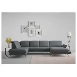 Sit & More Wohnlandschaft SIT & MORE "Fashion U-Form" Sofas Gr. B/H/T: 338cm x 84cm x 207cm, Luxus-Microfaser ALTARA NUBUCK, Ottomane links, mit Kopfteilverstellung, grau (dunkelgrau) wahlweise mit Kopfteilverstellung, Vorziehsitz, motorisch, Nickelfüße