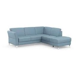 Sit & More Ecksofa SIT & MORE "Visby L-Form" Sofas Gr. B/H/T: 248cm x 87cm x 213cm, Soft clean, Ottomane rechts, ohne Bettfunktion-ohne Bettkasten, blau (hellblau) Wahlweise mit Bettfunktion und Stauraum, frei im Raum stellbar