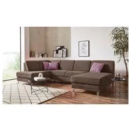 Sit & More Wohnlandschaft SIT&MORE "Clio U-Form" Sofas Gr. B/H/T: 319 cm x 89 cm x 190 cm, Luxus-Microfaser ALTARA NUBUCK, Ottomane links, mit Bettfunktion-mit Bettkasten, braun (schoko) wahlweise mit Bettfunktion und Bettkasten, inklusive Federkern