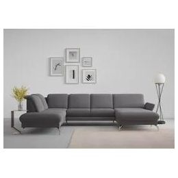 Sit & More Wohnlandschaft SIT & MORE "Fashion U-Form" Sofas Gr. B/H/T: 338cm x 84cm x 207cm, Chenille, Ottomane links, mit Kopfteilverstellung, braun (espresso) wahlweise mit Kopfteilverstellung, Vorziehsitz, motorisch, Nickelfüße