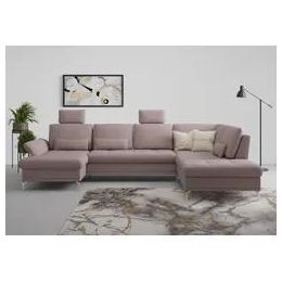 Wohnlandschaft Inosign "Palm Beach U-Form" Sofas Gr. B/H/T: 347 cm x 89 cm x 224 cm, Chenille-Optik, mega-Recamiere links, mit Sitztiefenverstellung-ohne Bettfunktiom-ohne Stauraum-ohne Armteilverstellung, rosa (rosé) Federkern, mit Sitztiefenverstellung, wahlweise Bettfunktion